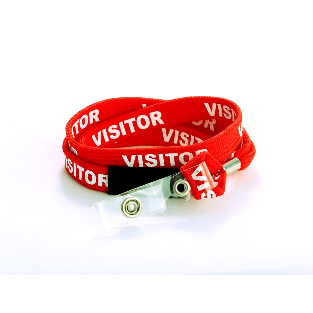 Red 12mm Flat Tubular "VISITOR" Printed Lanyard - ID Supplies